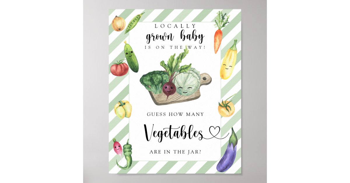 locally grown baby shower - how many vegetables poster | Zazzle