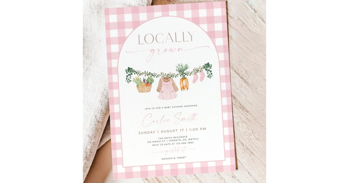 Locally Grown Baby Shower Invitation, Farmers Pink Invitation | Zazzle