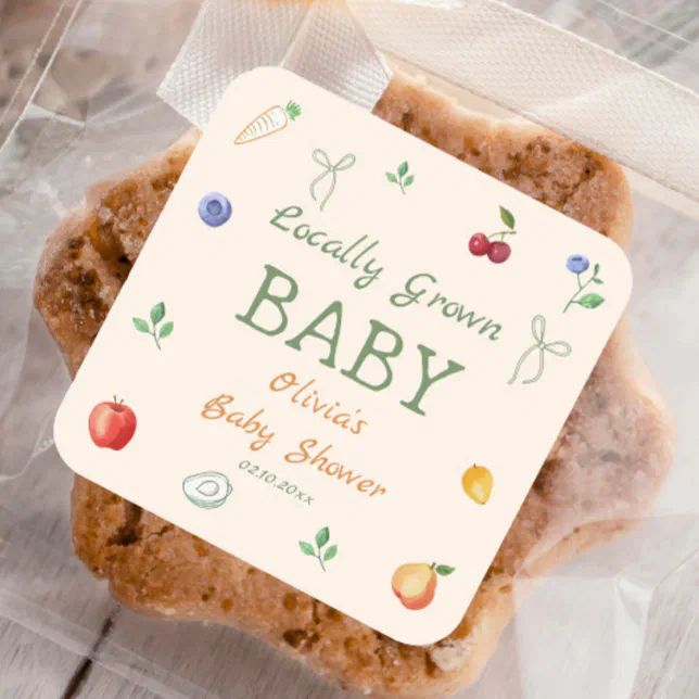 Locally Grown Baby Shower Square Sticker | Zazzle
