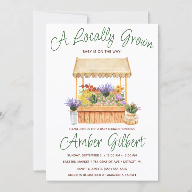 Locally Grown, Farmer's Flower Market Baby Shower Invitation | Zazzle