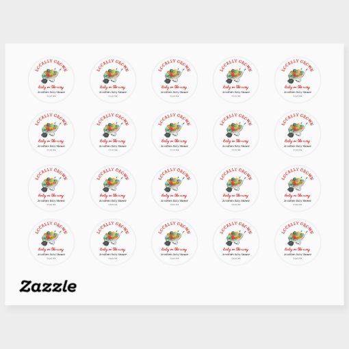 Locally Grown Farmers Market Baby Shower Classic Round Sticker | Zazzle