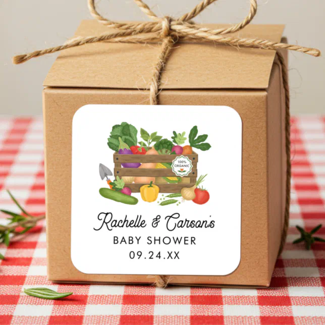 Locally Grown Farmers Market Baby Shower Favor Square Sticker | Zazzle