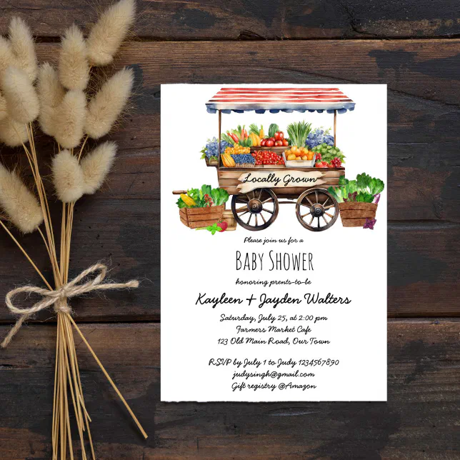 Locally grown farmers market baby shower invitation | Zazzle