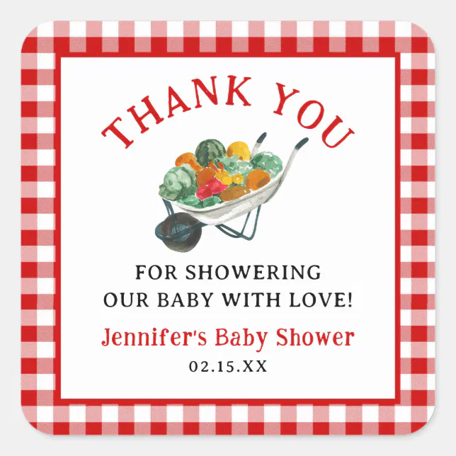 Locally Grown Farmers Market Baby Shower Square Sticker | Zazzle