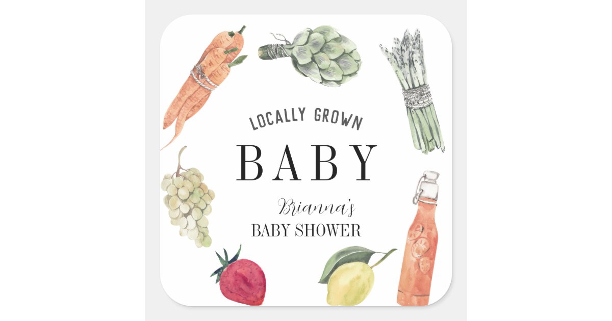 Locally Grown Farmers Market Baby Shower Square Sticker | Zazzle