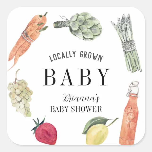 Locally Grown Farmers Market Baby Shower Square Sticker | Zazzle