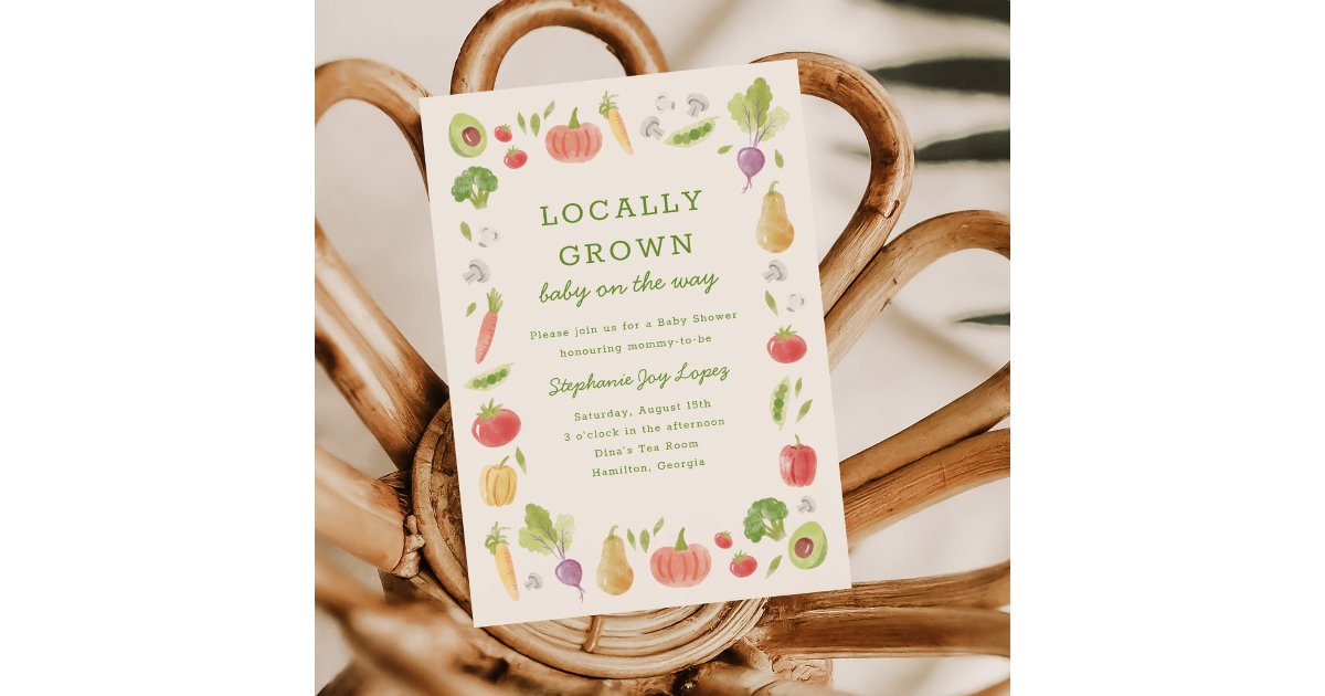 Locally Grown Farmer's Market Veggies Baby Shower Invitation | Zazzle