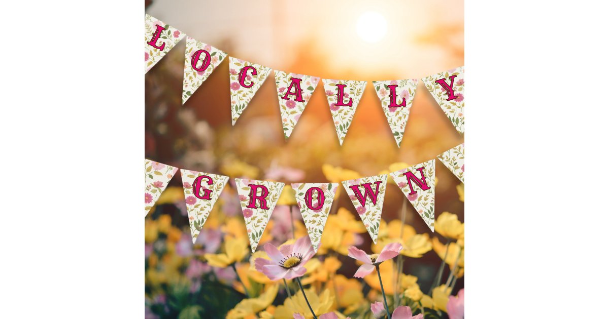 Locally Grown Floral Pattern Pink Baby Shower Bunting Flags | Zazzle