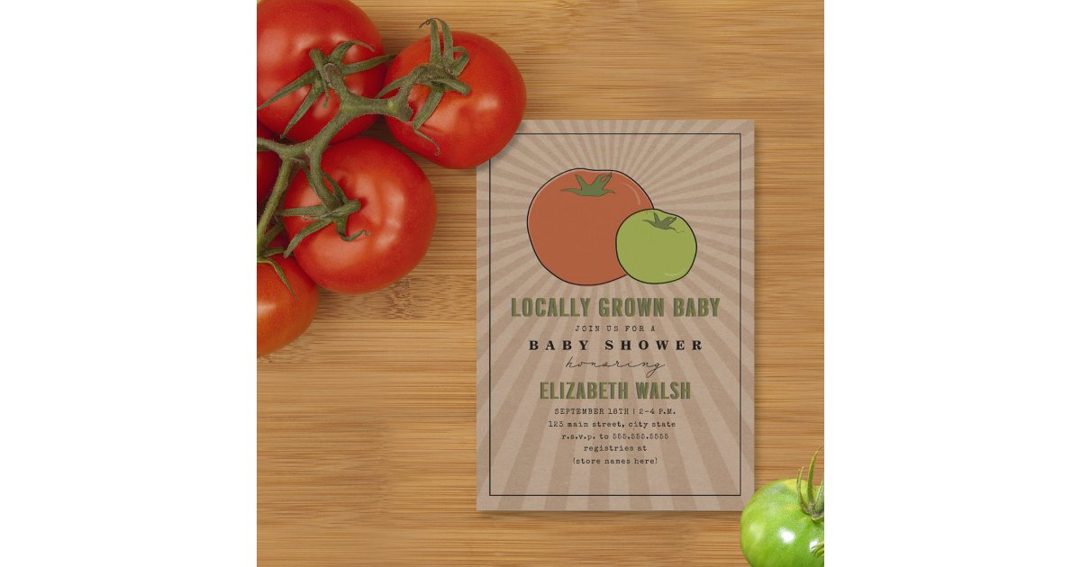 Locally Grown Red & Green Tomato Baby Shower Invit Invitation | Zazzle