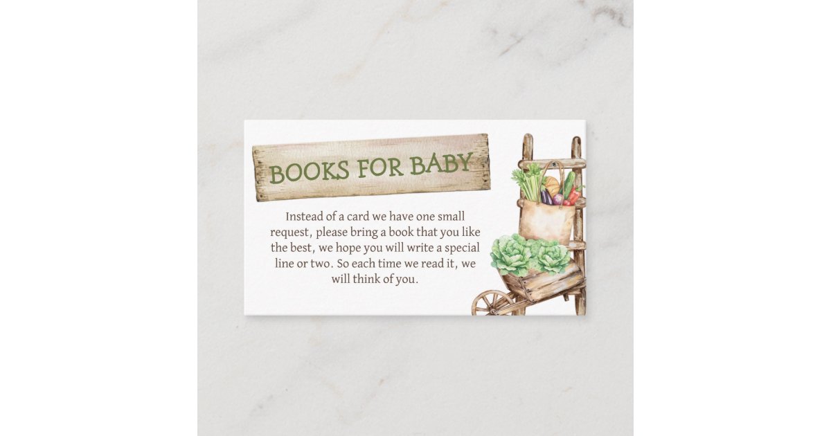 Locally Grown Rustic Baby Shower Books for Baby Enclosure Card | Zazzle