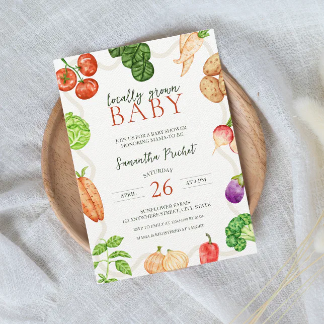 Locally Grown Rustic Farmers Market Baby Shower Invitation | Zazzle
