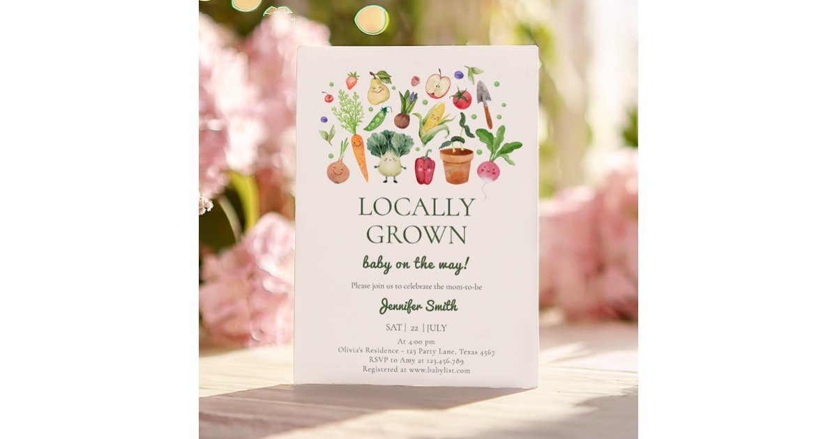 Locally Grown Veggies Farmers Market Baby Shower Invitation | Zazzle