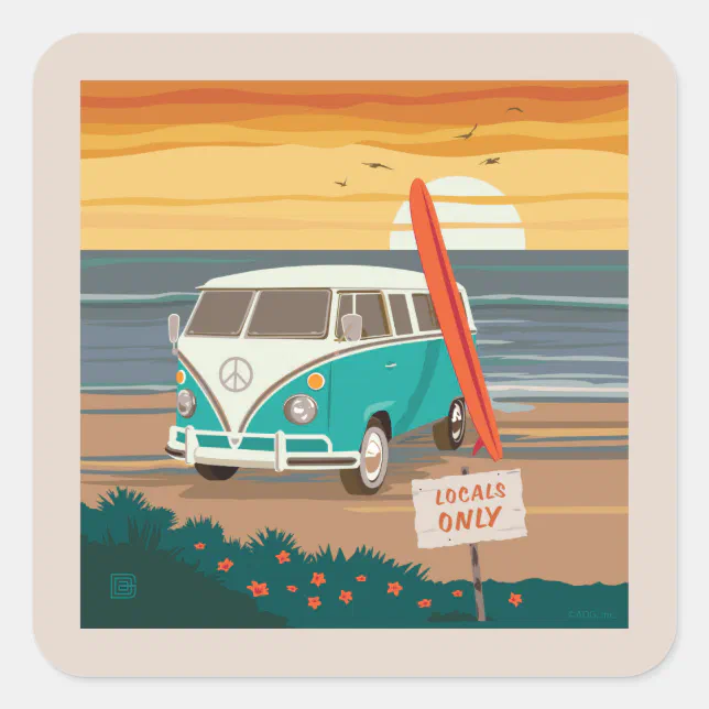 Locals Only | VW Surf Van Square Sticker | Zazzle