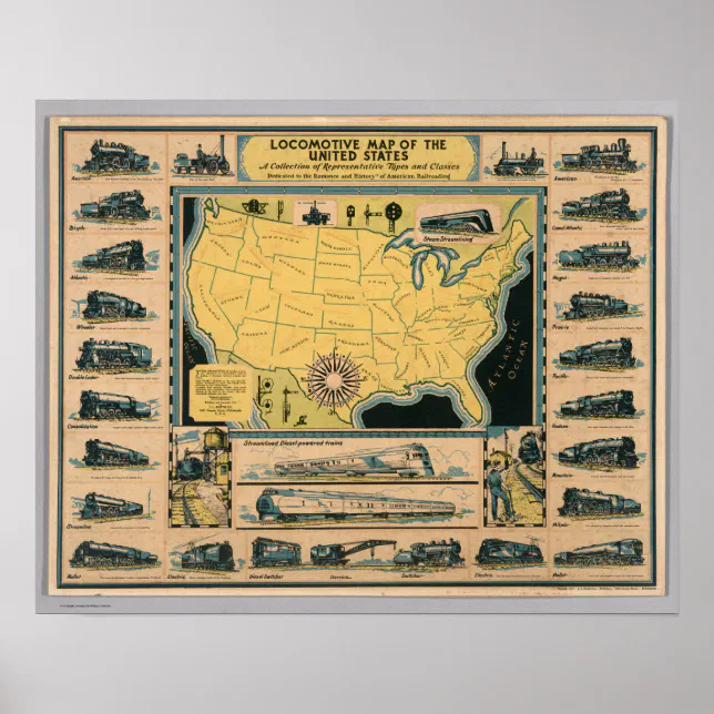 Locomotive Map of the United States Poster | Zazzle