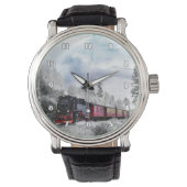 Locomotive Train Men's Black Leather Strap Watch | Zazzle