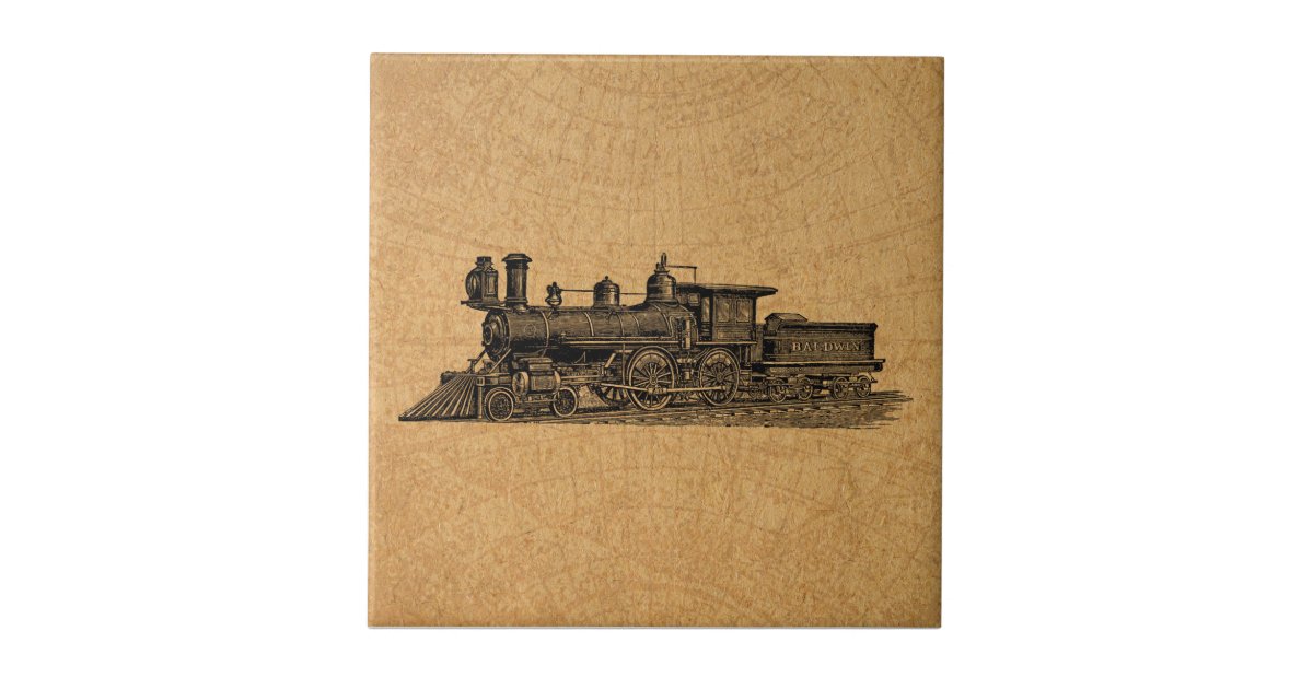 Locomotive Train Vintage Steam Engine & Map Style Ceramic Tile | Zazzle