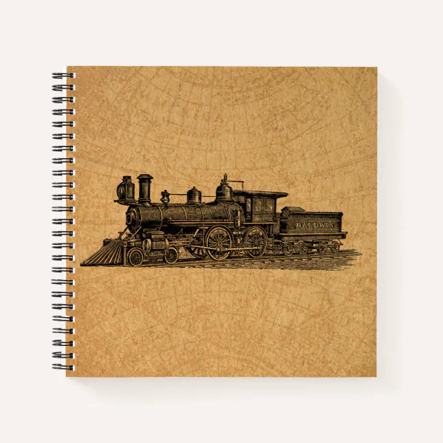 Locomotive Train Vintage Steam Engine & Map Style Notebook | Zazzle