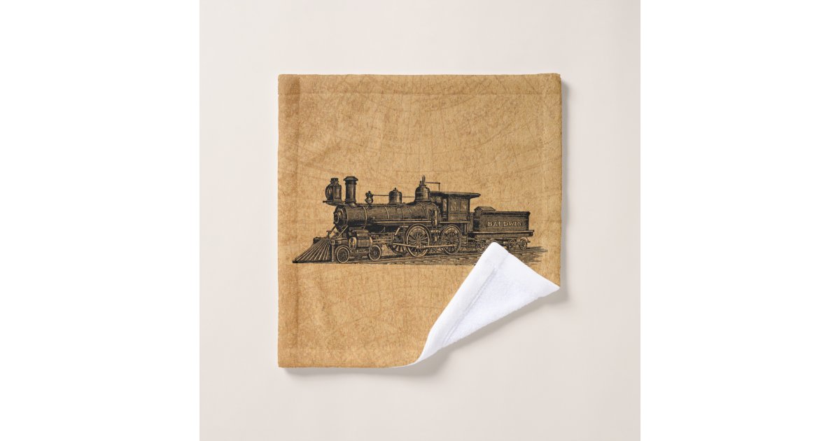 Locomotive Train Vintage Steam Engine & Map Style Wash Cloth | Zazzle