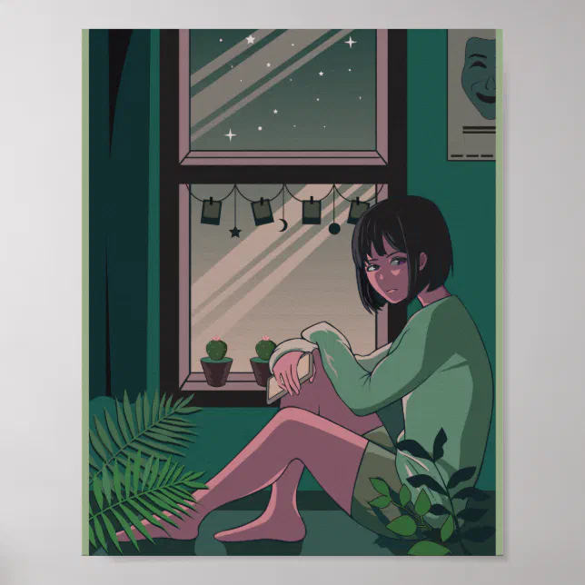 Lofi Anime Art Sad Girl Missing Someone Poster | Zazzle