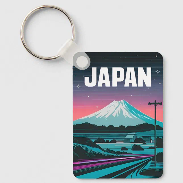LoFi Vaporwave Retro 80s Japan Mount Fuji Keychain | Zazzle
