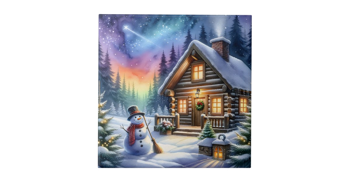Log Cabin - Christmas Ceramic Tile | Zazzle