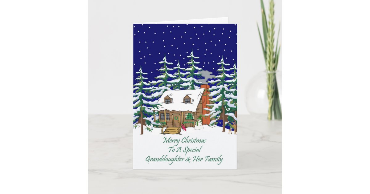 Log Cabin Christmas Granddaughter & Family Holiday Card | Zazzle