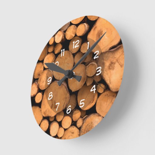 Log Cabin Country Log Wood Pattern Round Clock | Zazzle