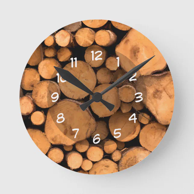 Log Cabin Country Log Wood Pattern Round Clock | Zazzle