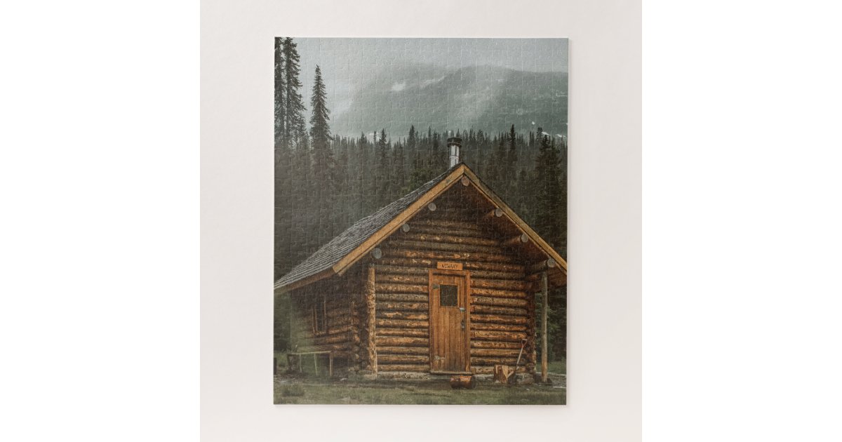 LOG CABIN HOUSE IN ROCKY MOUNTAINS JIGSAW PUZZLE | Zazzle