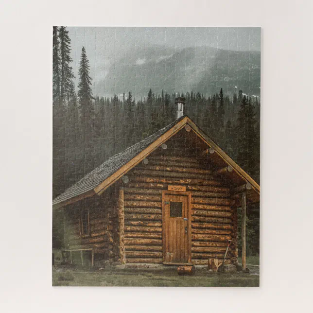 LOG CABIN HOUSE IN ROCKY MOUNTAINS JIGSAW PUZZLE | Zazzle