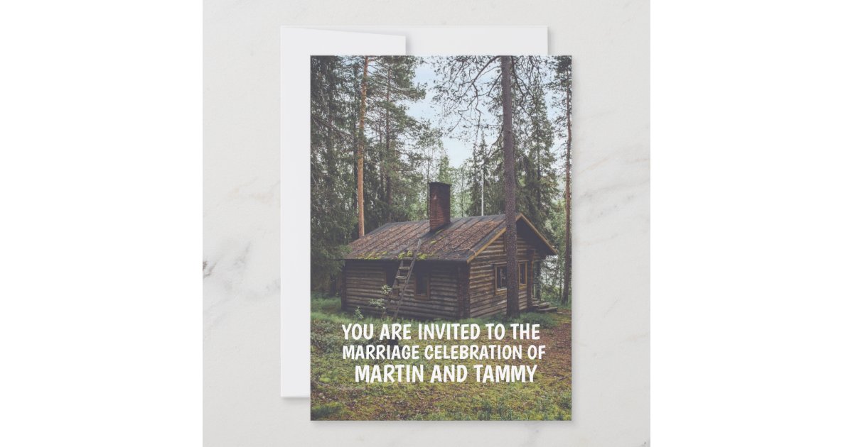 LOG CABIN IN THE WOODS WEDDING INVITATIONS | Zazzle