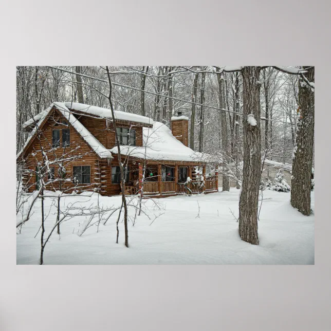 Log Cabin in Winter Poster | Zazzle