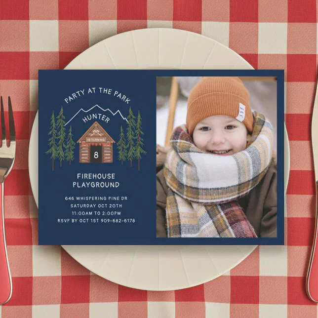 Log Cabin Outdoorsman Mountain Birthday Party Invitation | Zazzle