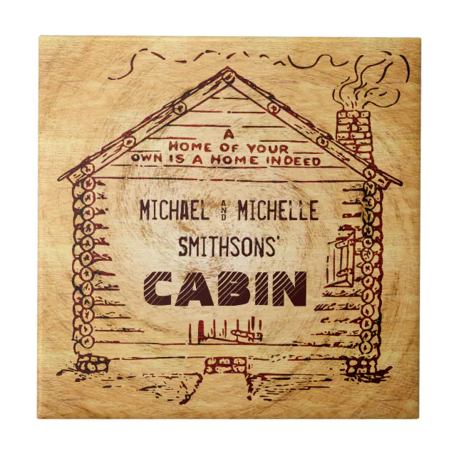 Log Cabin Personalized Faux Wood Ceramic Tile | Zazzle