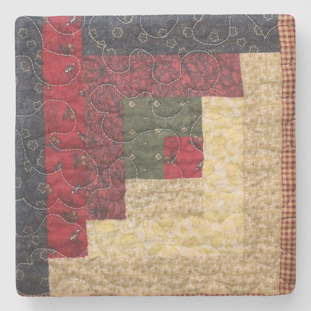 Log Cabin Quilt Stone Coaster | Zazzle
