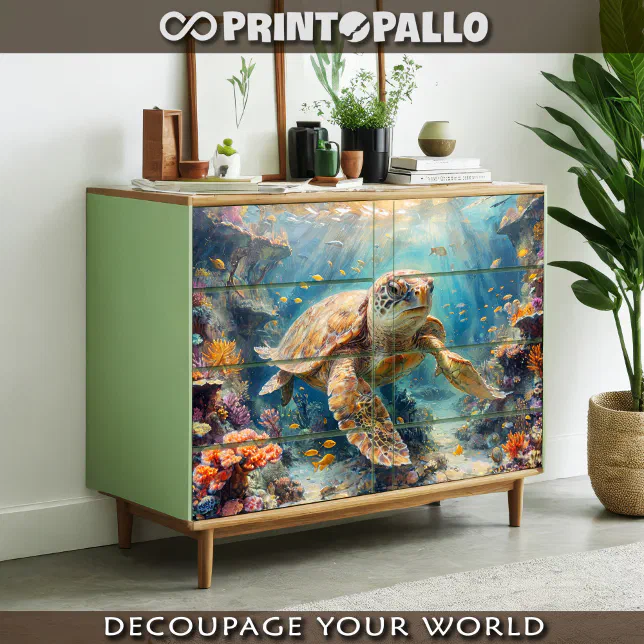 Loggerhead sea turtle diving in the reef - tissue paper | Zazzle