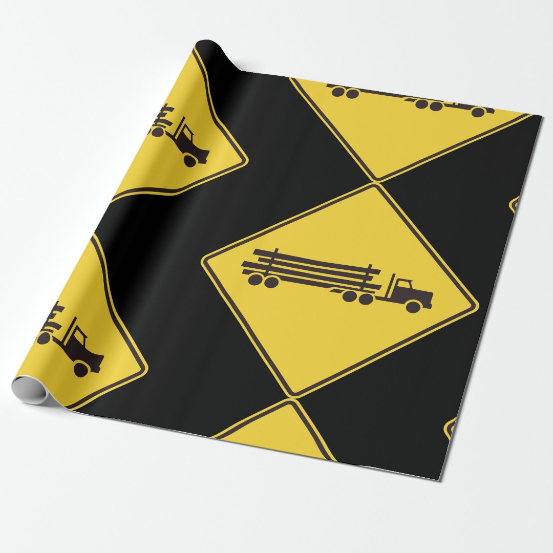 Logging Trucks Road Sign Wrapping Paper | Zazzle