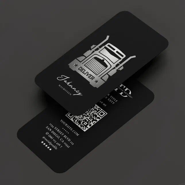 Logistics Truck Driver Elegant Black Silver Business Card | Zazzle