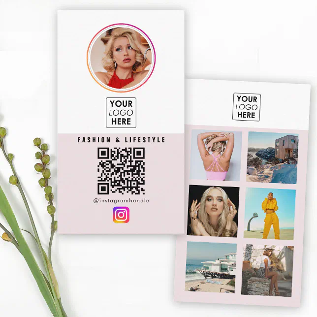 Logo 6 Photo Feed Grid Social Media QR Code Business Card | Zazzle
