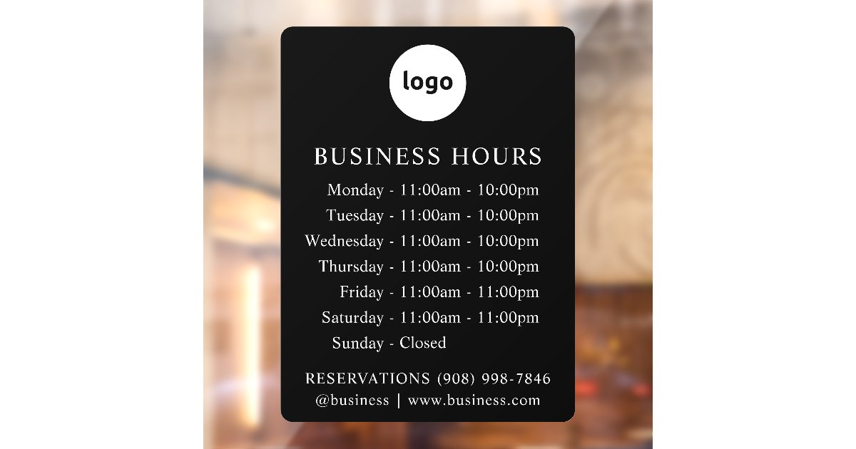 LOGO and Business Hours | Custom Decal Sign | Zazzle