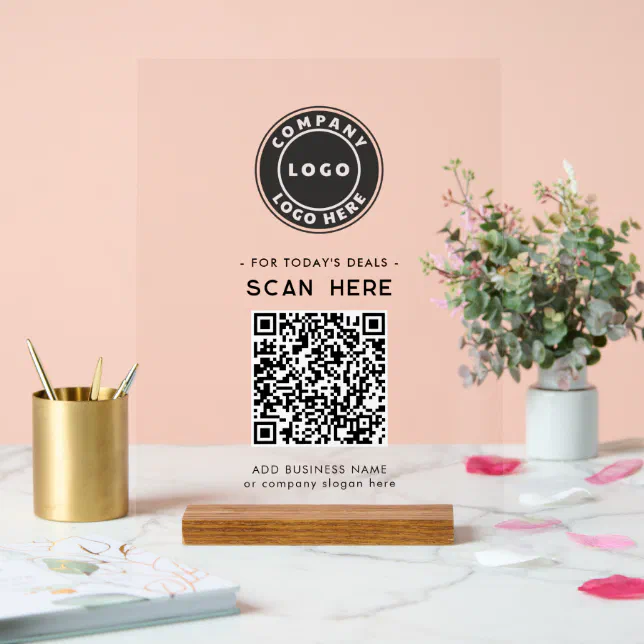 Logo and QR Code Modern Contactless Business Acrylic Sign | Zazzle