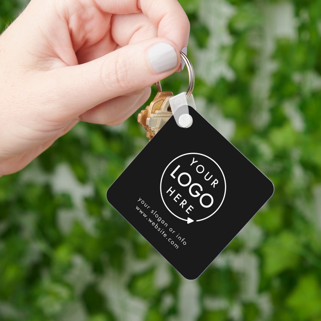 Logo Black | Business Promotional Minimalist Keychain | Zazzle
