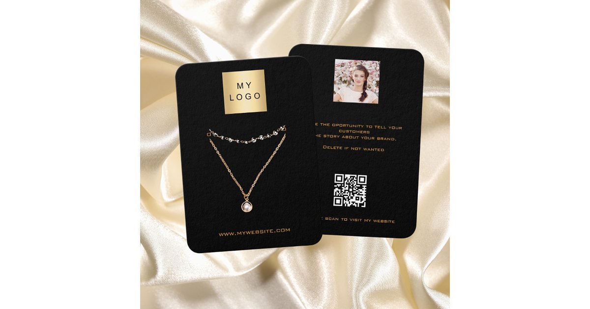 Logo black gold earring jewelry photo QR display | Zazzle