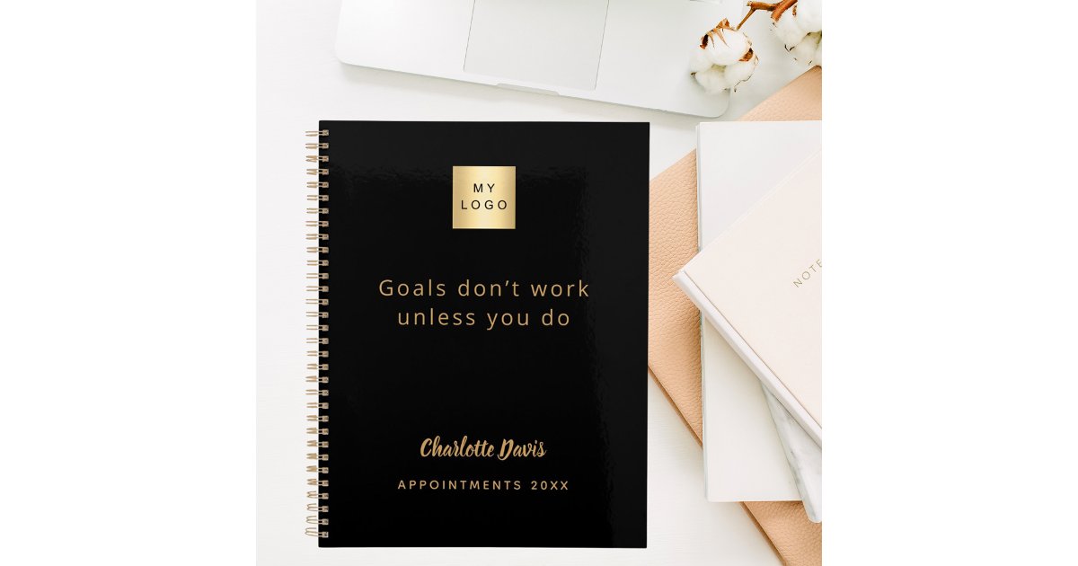 Logo black gold motivational quote business 2026 planner | Zazzle
