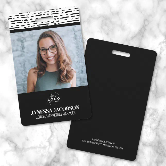 Logo Black White Employee Business Badge | Zazzle