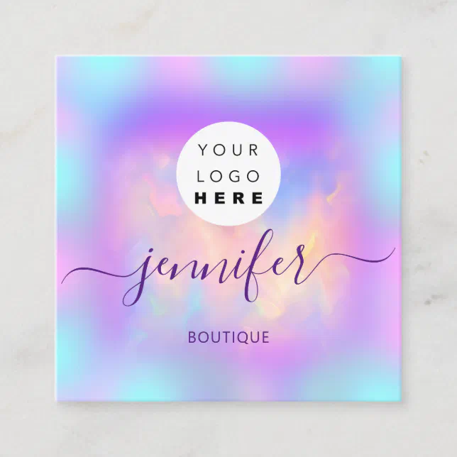 Logo Boutique Shop Glitter Drips Holograph Pink Square Business Card ...