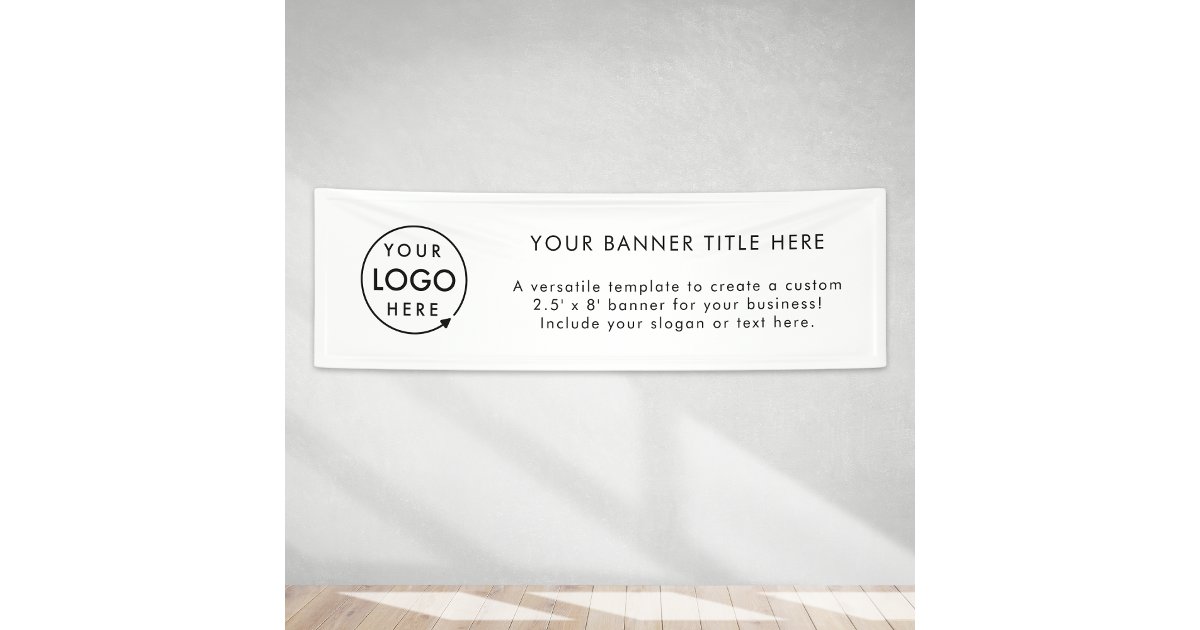 Logo Business | White Simple Minimalist Modern 8' Banner | Zazzle