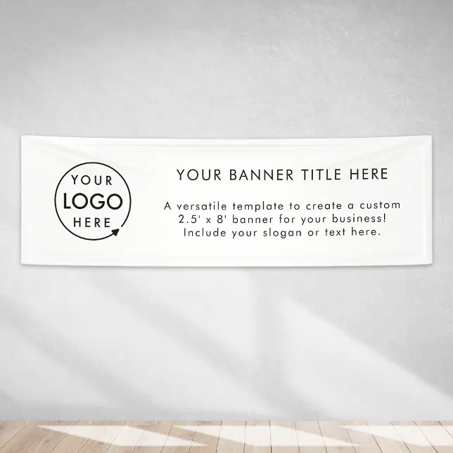 Logo Business | White Simple Minimalist Modern 8' Banner | Zazzle