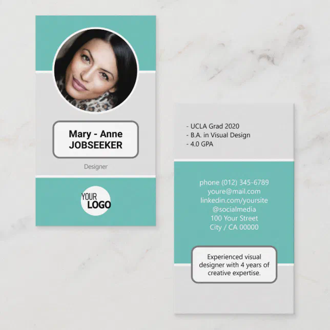 Logo Circle Frame Classic Job Seeker Classy Teal Business Card | Zazzle