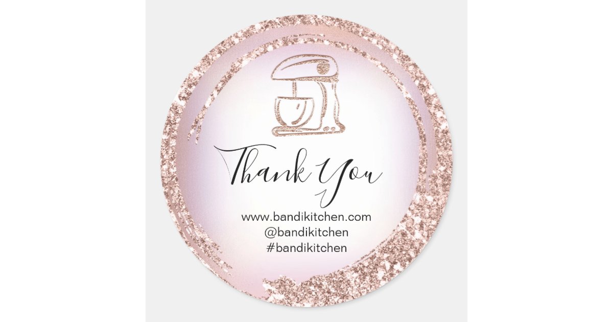 Logo Company Name Thank Rose Glitter Kitchen Classic Round Sticker | Zazzle